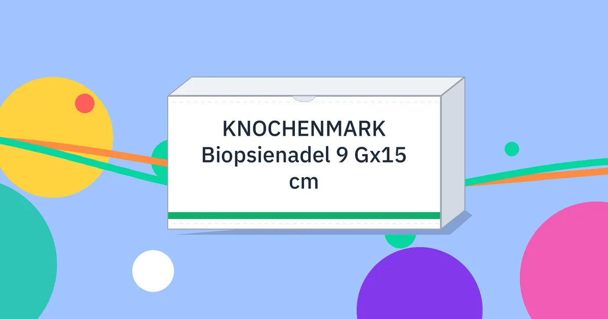 Symbolbild: Packung mit der Aufschrift KNOCHENMARK Biopsienadel 9 Gx15 cm (PZN 10088007) – Verfügbarkeit und Bezug in Apotheken in Frankfurt am Main