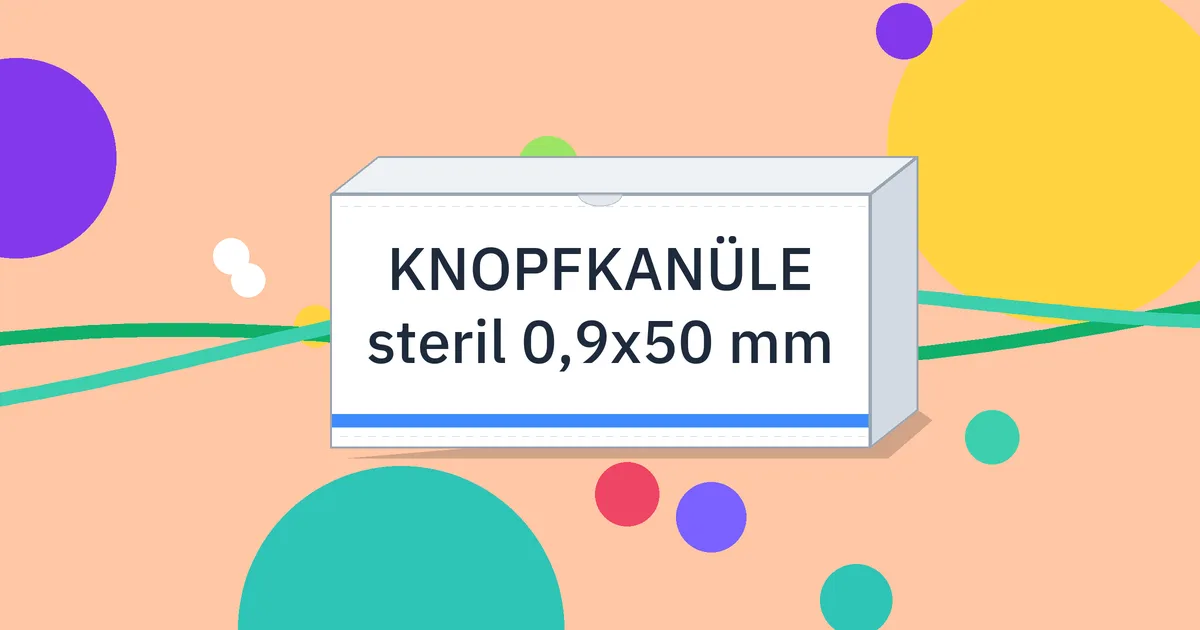 Symbolbild: Packung mit der Aufschrift KNOPFKANÜLE steril 0,9x50 mm (PZN 18073910) – Verfügbarkeit und Bezug in Apotheken in Frankfurt am Main