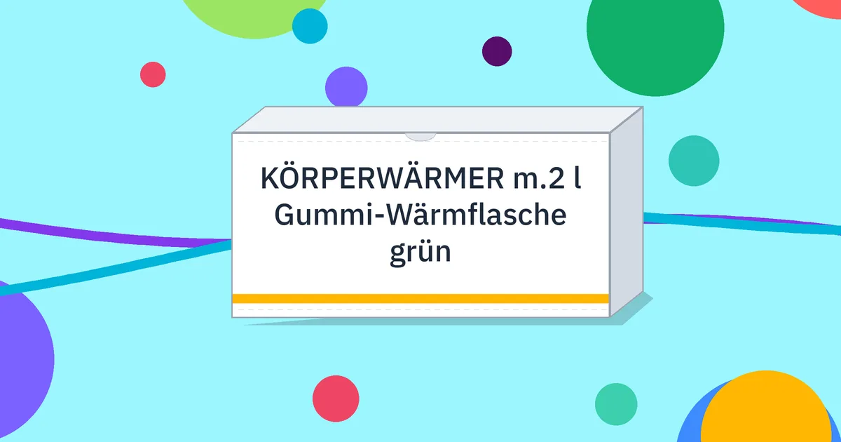 Symbolbild: Packung mit der Aufschrift KÖRPERWÄRMER m.2 l Gummi-Wärmflasche grün (PZN 01314841) – Verfügbarkeit und Bezug in Apotheken in Frankfurt am Main