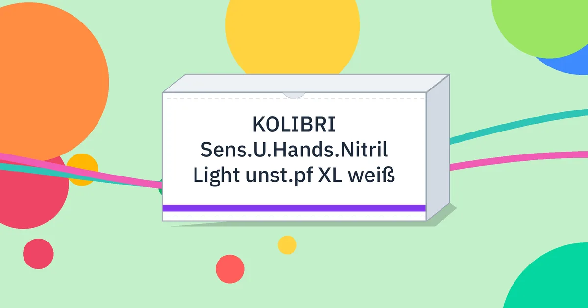Symbolbild: Packung mit der Aufschrift KOLIBRI Sens.U.Hands.Nitril Light unst.pf XL weiß (PZN 15199384) – Verfügbarkeit und Bezug in Apotheken in Frankfurt am Main