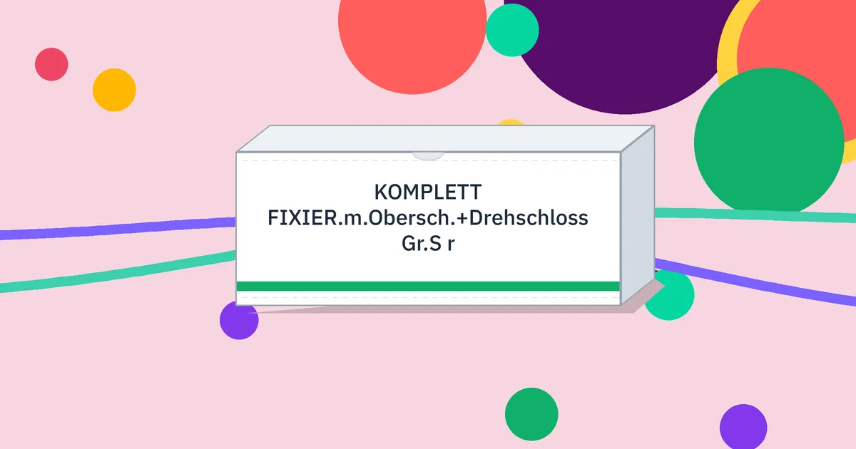 Symbolbild: Packung mit der Aufschrift KOMPLETT FIXIER.m.Obersch.+Drehschloss Gr.S r (PZN 11573928) – Verfügbarkeit und Bezug in Apotheken in Frankfurt am Main