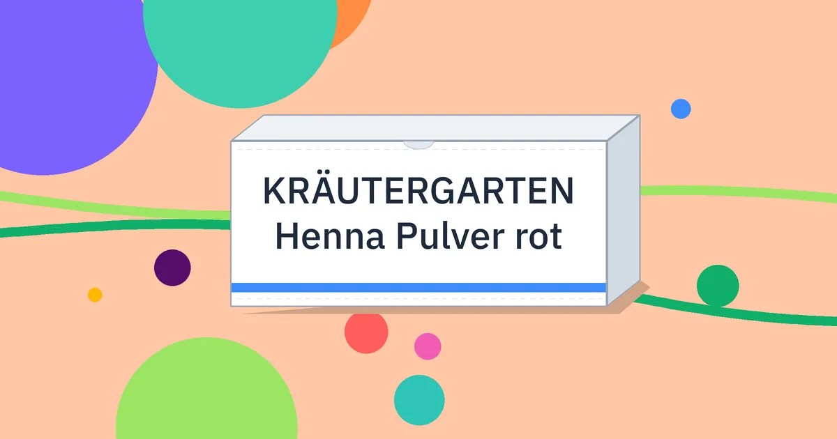 Symbolbild: Packung mit der Aufschrift KRÄUTERGARTEN Henna Pulver rot (PZN 16202929) – Verfügbarkeit und Bezug in Apotheken in Frankfurt am Main