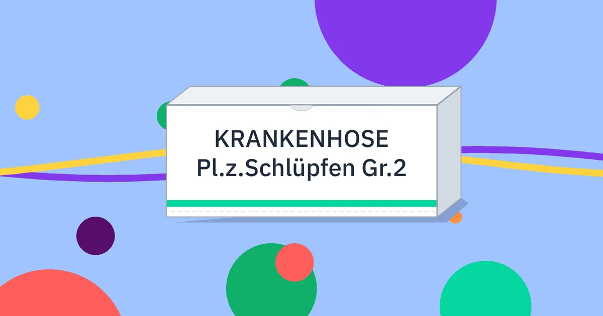 Symbolbild: Packung mit der Aufschrift KRANKENHOSE Pl.z.Schlüpfen Gr.2 (PZN 01740644) – Verfügbarkeit und Bezug in Apotheken in Frankfurt am Main