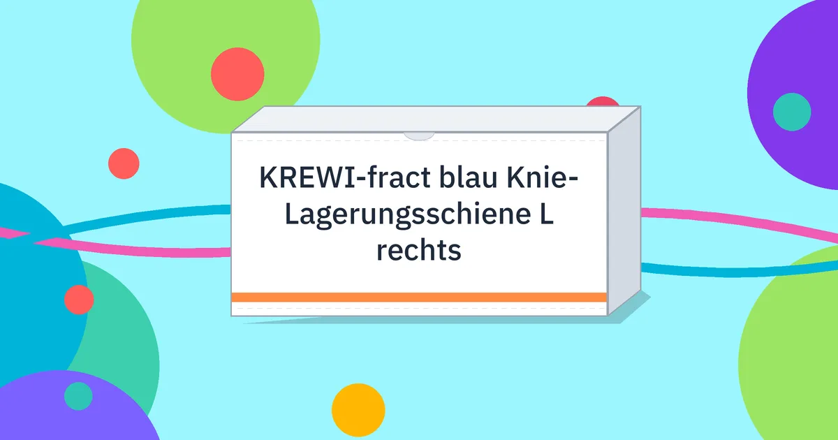 Symbolbild: Packung mit der Aufschrift KREWI-fract blau Knie-Lagerungsschiene L rechts (PZN 17299747) – Verfügbarkeit und Bezug in Apotheken in Frankfurt am Main