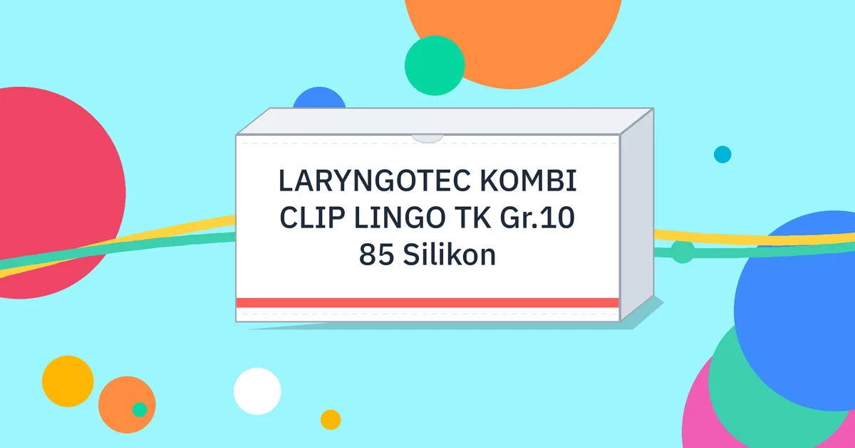 Symbolbild: Packung mit der Aufschrift LARYNGOTEC KOMBI CLIP LINGO TK Gr.10 85 Silikon (PZN 19186390) – Verfügbarkeit und Bezug in Apotheken in Frankfurt am Main
