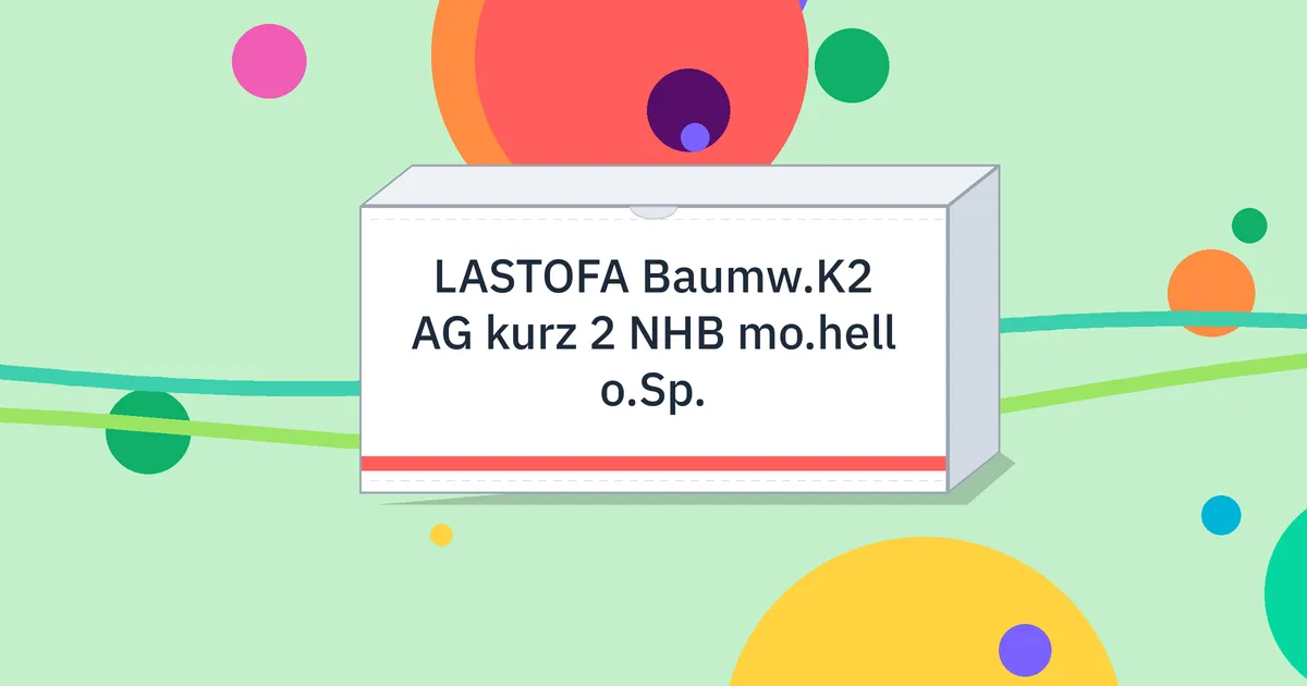Symbolbild: Packung mit der Aufschrift LASTOFA Baumw.K2 AG kurz 2 NHB mo.hell o.Sp. (PZN 01948273) – Verfügbarkeit und Bezug in Apotheken in Frankfurt am Main