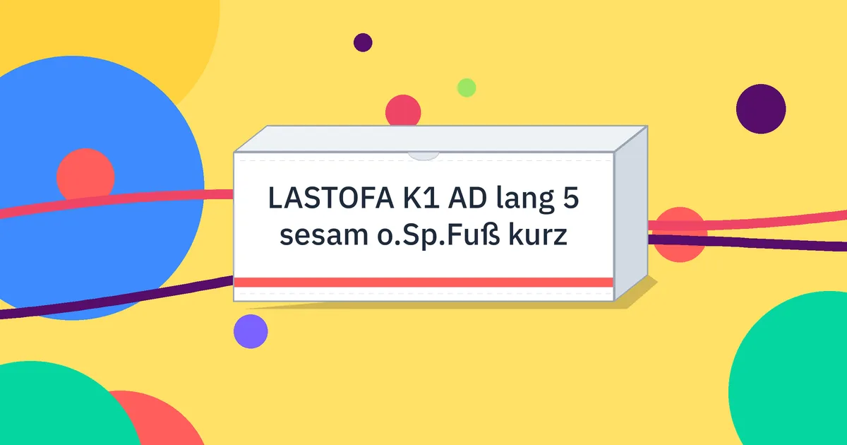 Symbolbild: Packung mit der Aufschrift LASTOFA K1 AD lang 5 sesam o.Sp.Fuß kurz (PZN 13787881) – Verfügbarkeit und Bezug in Apotheken in Frankfurt am Main