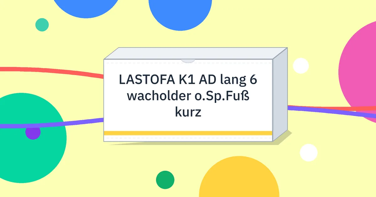Symbolbild: Packung mit der Aufschrift LASTOFA K1 AD lang 6 wacholder o.Sp.Fuß kurz (PZN 13788188) – Verfügbarkeit und Bezug in Apotheken in Frankfurt am Main