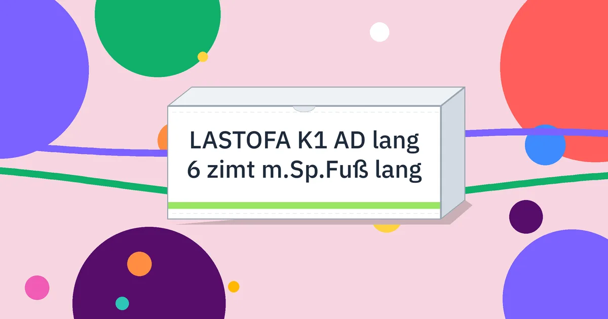 Symbolbild: Packung mit der Aufschrift LASTOFA K1 AD lang 6 zimt m.Sp.Fuß lang (PZN 13788107) – Verfügbarkeit und Bezug in Apotheken in Frankfurt am Main
