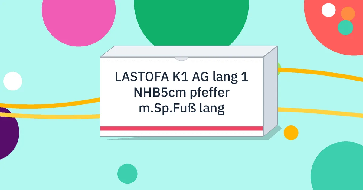 Symbolbild: Packung mit der Aufschrift LASTOFA K1 AG lang 1 NHB5cm pfeffer m.Sp.Fuß lang (PZN 13789294) – Verfügbarkeit und Bezug in Apotheken in Frankfurt am Main