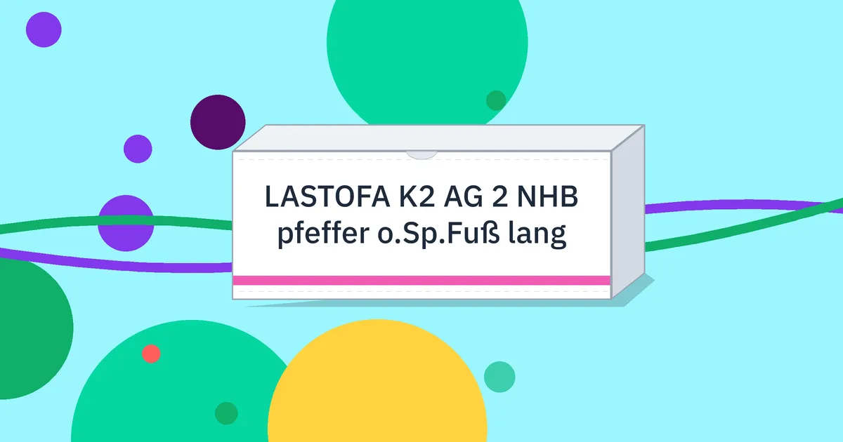 Symbolbild: Packung mit der Aufschrift LASTOFA K2 AG 2 NHB pfeffer o.Sp.Fuß lang (PZN 14149585) – Verfügbarkeit und Bezug in Apotheken in Frankfurt am Main