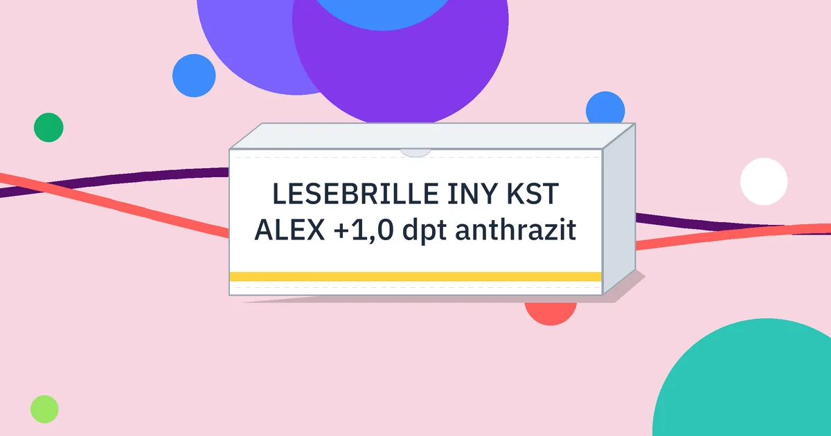 Symbolbild: Packung mit der Aufschrift LESEBRILLE INY KST ALEX +1,0 dpt anthrazit (PZN 19941685) – Verfügbarkeit und Bezug in Apotheken in Frankfurt am Main