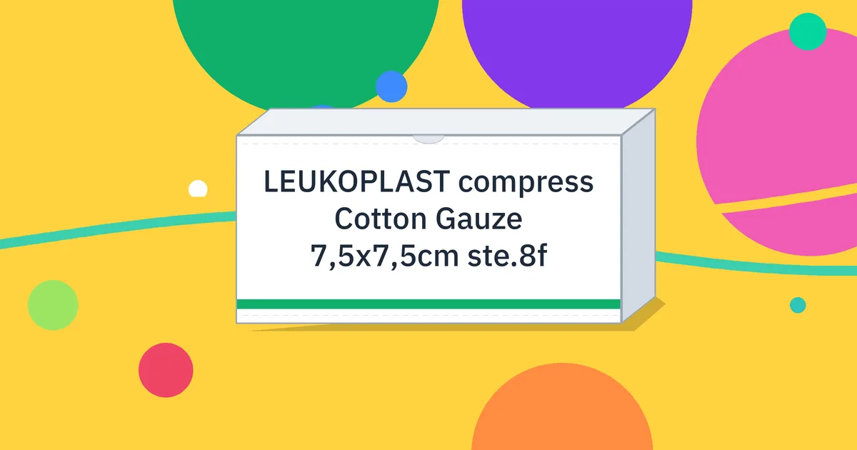 Symbolbild: Packung mit der Aufschrift LEUKOPLAST compress Cotton Gauze 7,5x7,5cm ste.8f (PZN 17208667) – Verfügbarkeit und Bezug in Apotheken in Frankfurt am Main