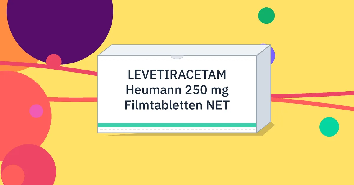 Symbolbild: Packung mit der Aufschrift LEVETIRACETAM Heumann 250 mg Filmtabletten NET (PZN 16139094) – Verfügbarkeit und Bezug in Apotheken in Frankfurt am Main