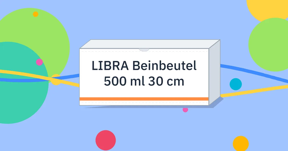 Symbolbild: Packung mit der Aufschrift LIBRA Beinbeutel 500 ml 30 cm (PZN 19855224) – Verfügbarkeit und Bezug in Apotheken in Frankfurt am Main