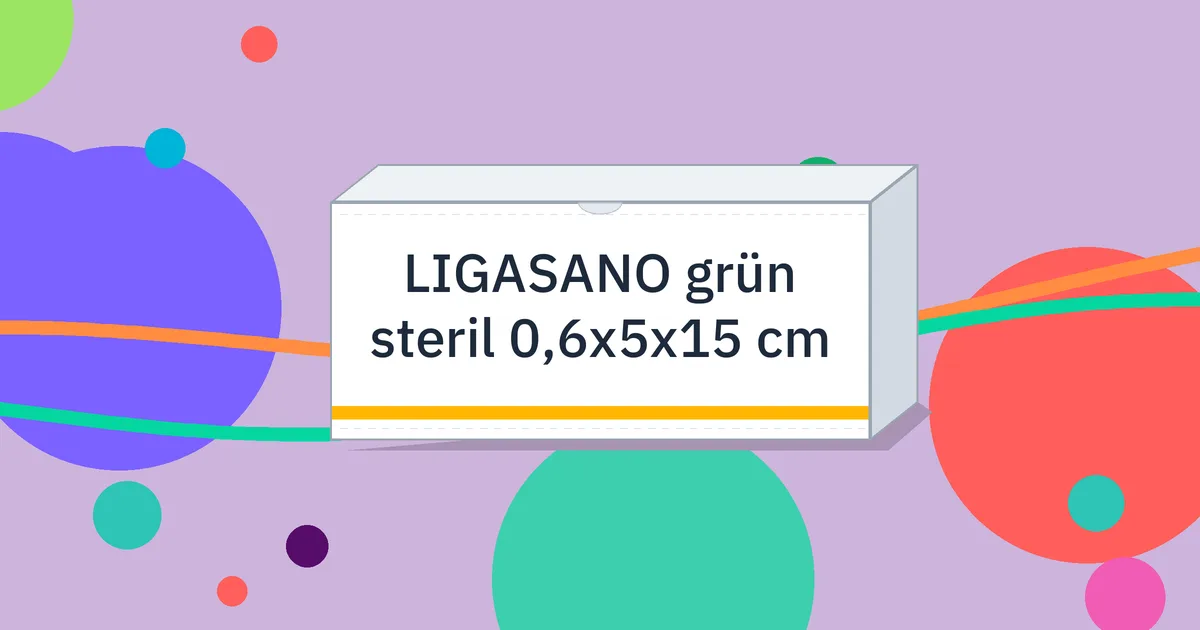 Symbolbild: Packung mit der Aufschrift LIGASANO grün steril 0,6x5x15 cm (PZN 17251870) – Verfügbarkeit und Bezug in Apotheken in Frankfurt am Main