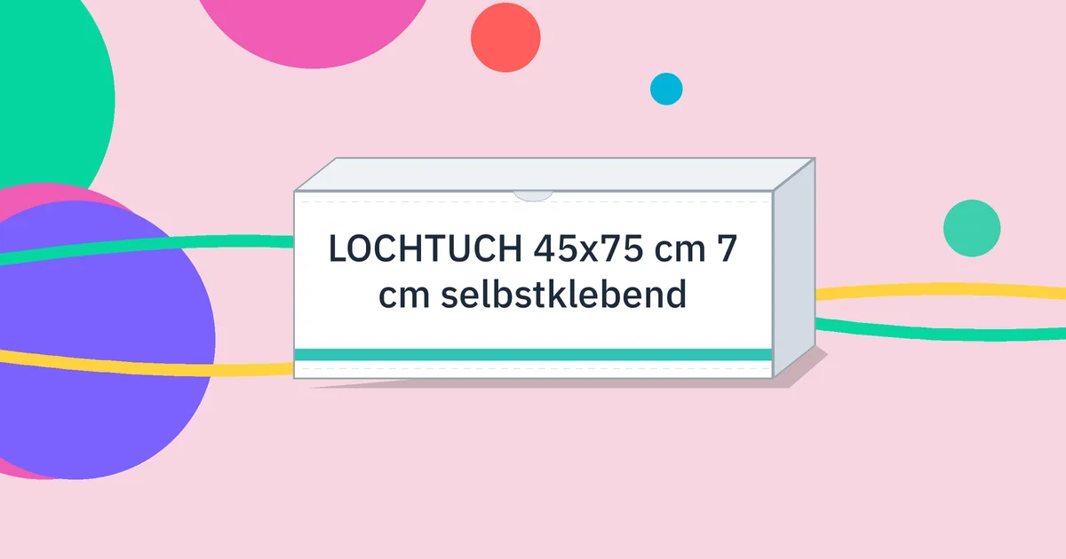 Symbolbild: Packung mit der Aufschrift LOCHTUCH 45x75 cm 7 cm selbstklebend (PZN 19416192) – Verfügbarkeit und Bezug in Apotheken in Frankfurt am Main