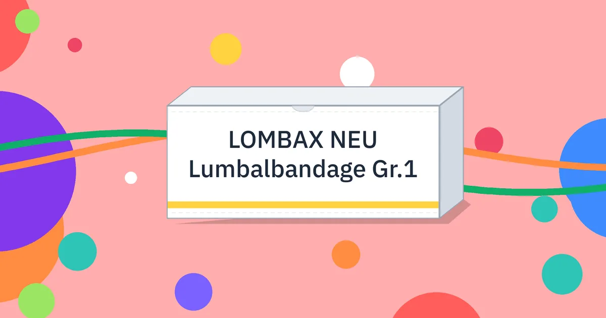 Symbolbild: Packung mit der Aufschrift LOMBAX NEU Lumbalbandage Gr.1 (PZN 01352698) – Verfügbarkeit und Bezug in Apotheken in Frankfurt am Main