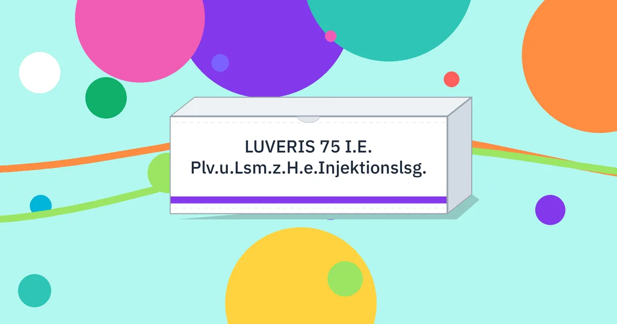 Symbolbild: Packung mit der Aufschrift LUVERIS 75 I.E. Plv.u.Lsm.z.H.e.Injektionslsg. (PZN 16833736) – Verfügbarkeit und Bezug in Apotheken in Frankfurt am Main