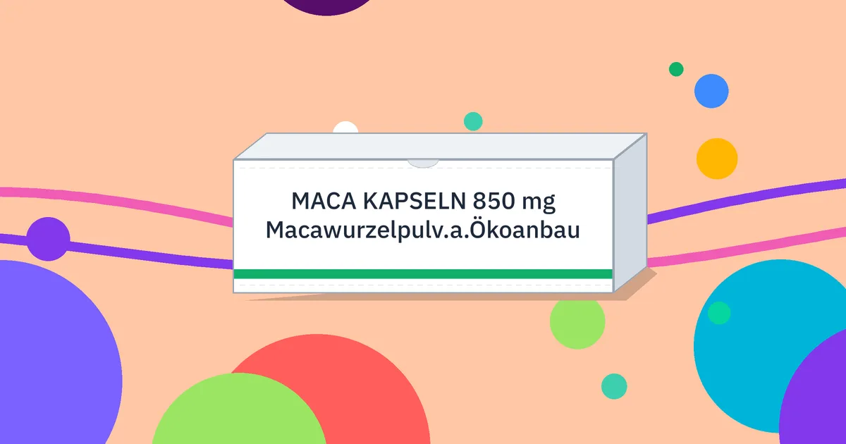 Symbolbild: Packung mit der Aufschrift MACA KAPSELN 850 mg Macawurzelpulv.a.Ökoanbau (PZN 06465993) – Verfügbarkeit und Bezug in Apotheken in Frankfurt am Main