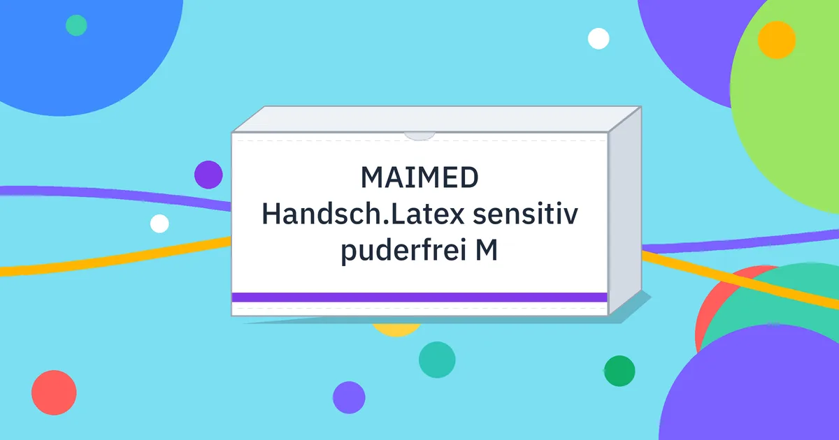 Symbolbild: Packung mit der Aufschrift MAIMED Handsch.Latex sensitiv puderfrei M (PZN 02299115) – Verfügbarkeit und Bezug in Apotheken in Frankfurt am Main