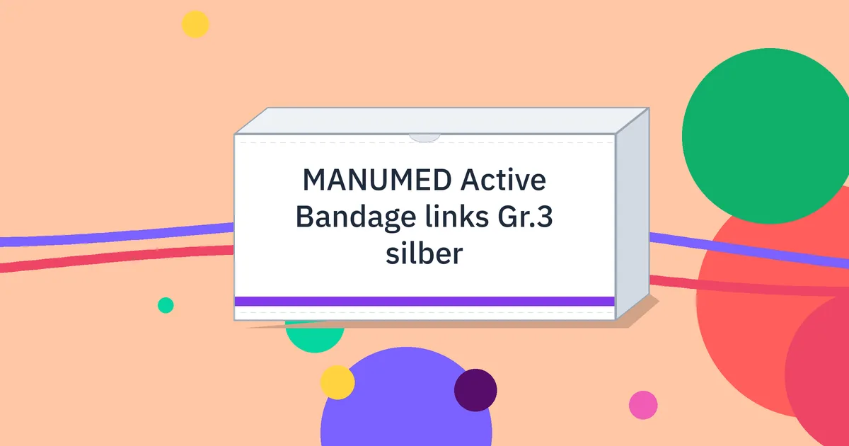 Symbolbild: Packung mit der Aufschrift MANUMED Active Bandage links Gr.3 silber (PZN 15315471) – Verfügbarkeit und Bezug in Apotheken in Frankfurt am Main