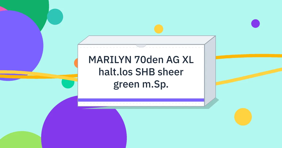 Symbolbild: Packung mit der Aufschrift MARILYN 70den AG XL halt.los SHB sheer green m.Sp. (PZN 16187779) – Verfügbarkeit und Bezug in Apotheken in Frankfurt am Main