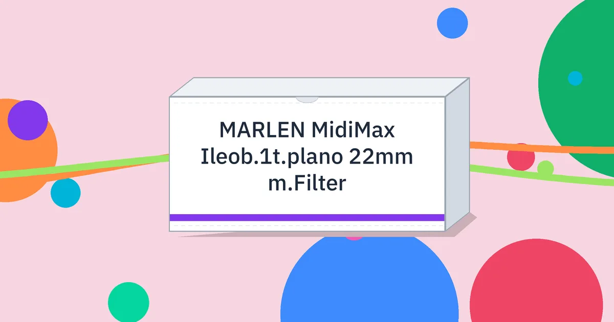 Symbolbild: Packung mit der Aufschrift MARLEN MidiMax Ileob.1t.plano 22mm m.Filter (PZN 16658061) – Verfügbarkeit und Bezug in Apotheken in Frankfurt am Main