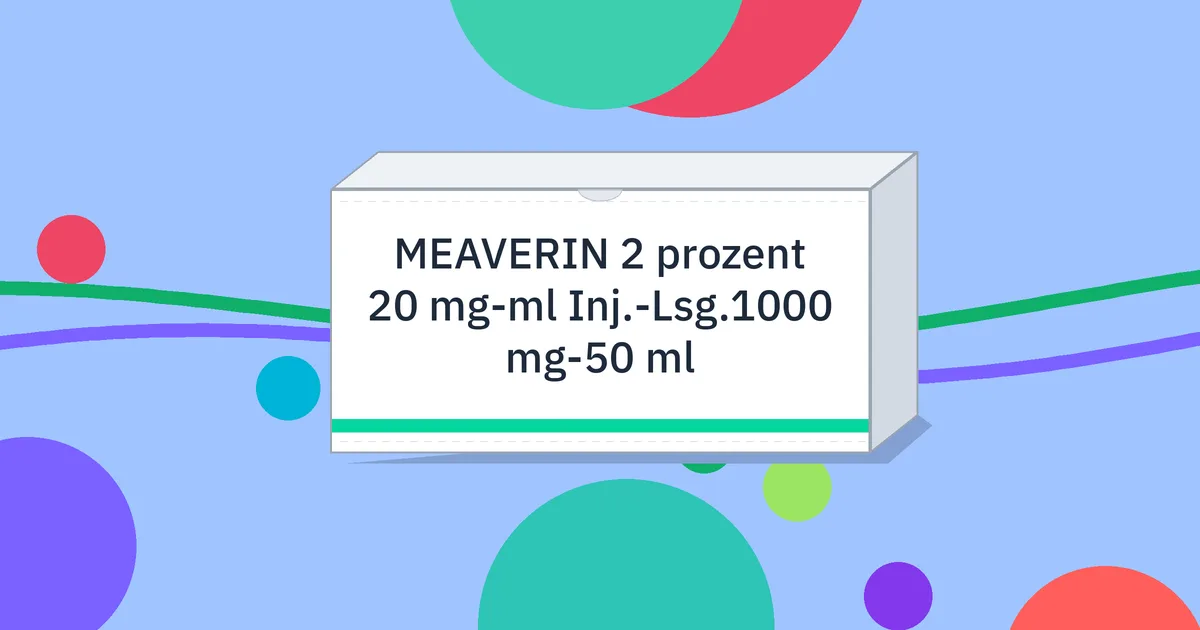 Symbolbild: Packung mit der Aufschrift MEAVERIN 2 prozent 20 mg-ml Inj.-Lsg.1000 mg-50 ml (PZN 11113523) – Verfügbarkeit und Bezug in Apotheken in Frankfurt am Main