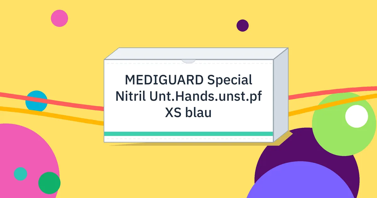 Symbolbild: Packung mit der Aufschrift MEDIGUARD Special Nitril Unt.Hands.unst.pf XS blau (PZN 16210225) – Verfügbarkeit und Bezug in Apotheken in Frankfurt am Main