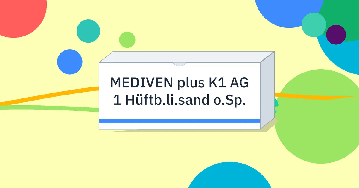Symbolbild: Packung mit der Aufschrift MEDIVEN plus K1 AG 1 Hüftb.li.sand o.Sp. (PZN 18938563) – Verfügbarkeit und Bezug in Apotheken in Frankfurt am Main