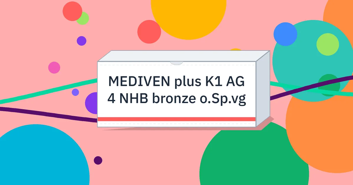 Symbolbild: Packung mit der Aufschrift MEDIVEN plus K1 AG 4 NHB bronze o.Sp.vg (PZN 15922030) – Verfügbarkeit und Bezug in Apotheken in Frankfurt am Main