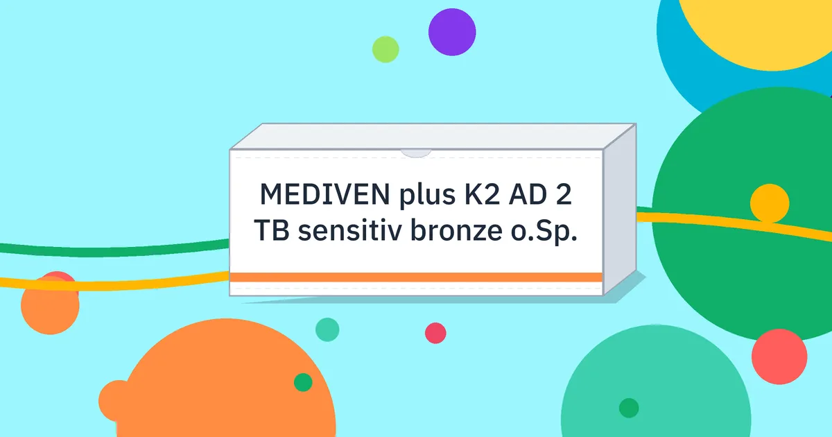 Symbolbild: Packung mit der Aufschrift MEDIVEN plus K2 AD 2 TB sensitiv bronze o.Sp. (PZN 15105360) – Verfügbarkeit und Bezug in Apotheken in Frankfurt am Main