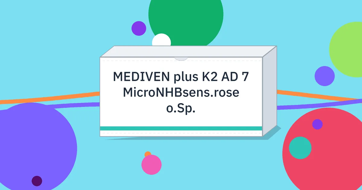 Symbolbild: Packung mit der Aufschrift MEDIVEN plus K2 AD 7 MicroNHBsens.rose o.Sp. (PZN 15932577) – Verfügbarkeit und Bezug in Apotheken in Frankfurt am Main