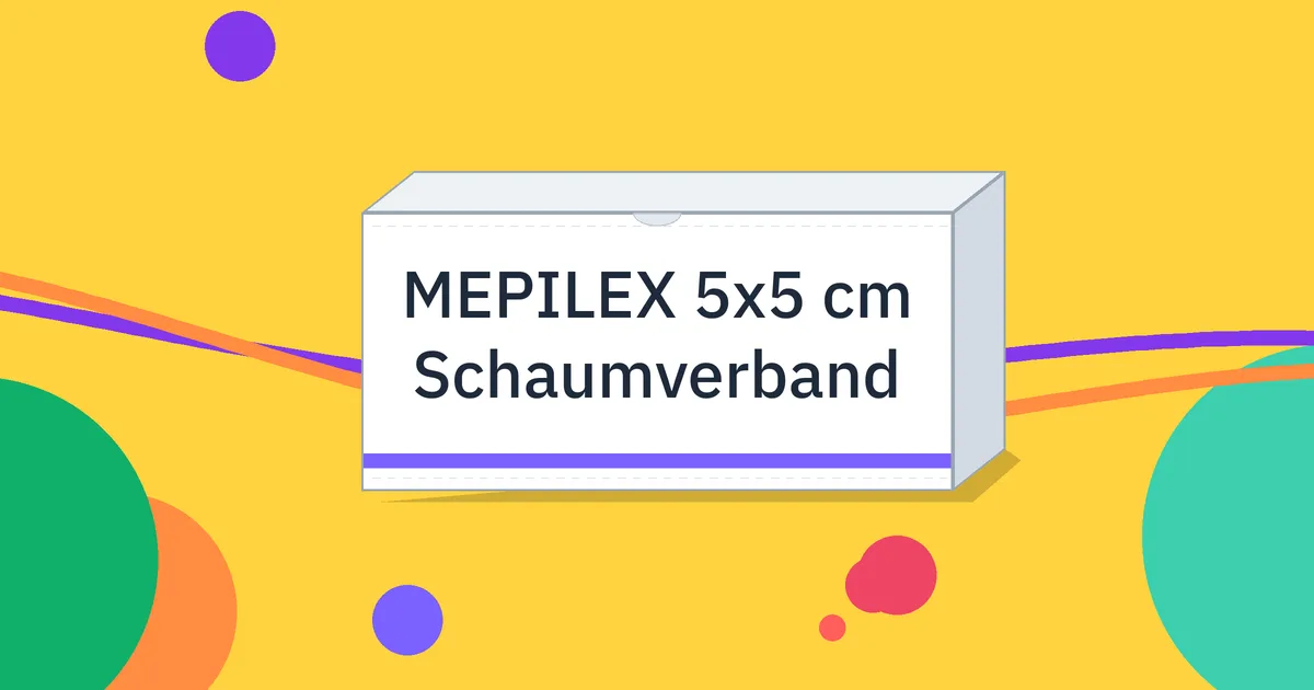 Symbolbild: Packung mit der Aufschrift MEPILEX 5x5 cm Schaumverband (PZN 13587455) – Verfügbarkeit und Bezug in Apotheken in Frankfurt am Main