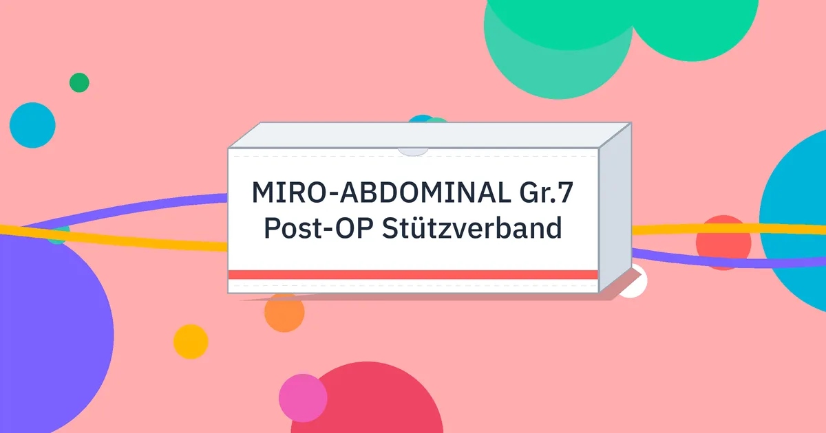 Symbolbild: Packung mit der Aufschrift MIRO-ABDOMINAL Gr.7 Post-OP Stützverband (PZN 19446187) – Verfügbarkeit und Bezug in Apotheken in Frankfurt am Main