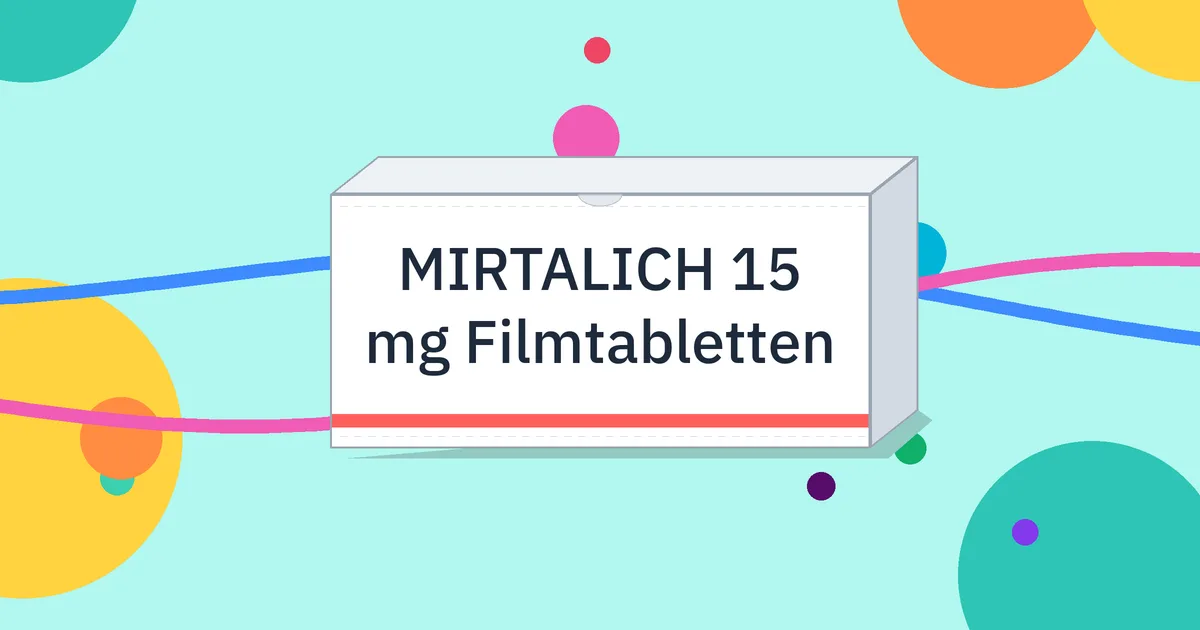 Symbolbild: Packung mit der Aufschrift MIRTALICH 15 mg Filmtabletten (PZN 05968462) – Verfügbarkeit und Bezug in Apotheken in Frankfurt am Main