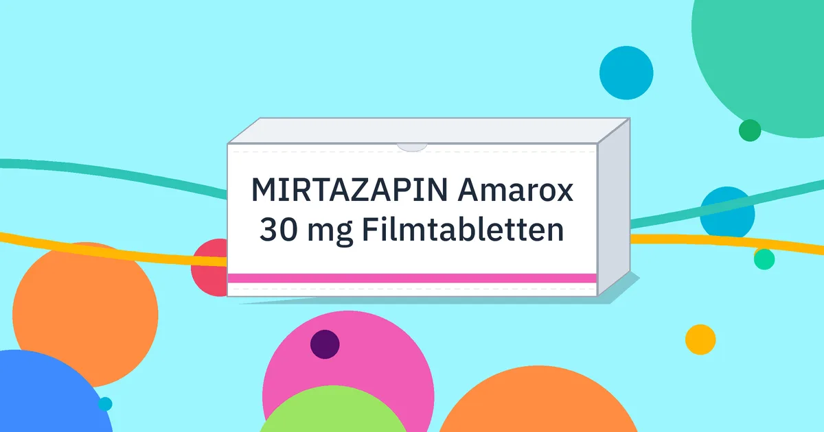 Symbolbild: Packung mit der Aufschrift MIRTAZAPIN Amarox 30 mg Filmtabletten (PZN 19277218) – Verfügbarkeit und Bezug in Apotheken in Frankfurt am Main