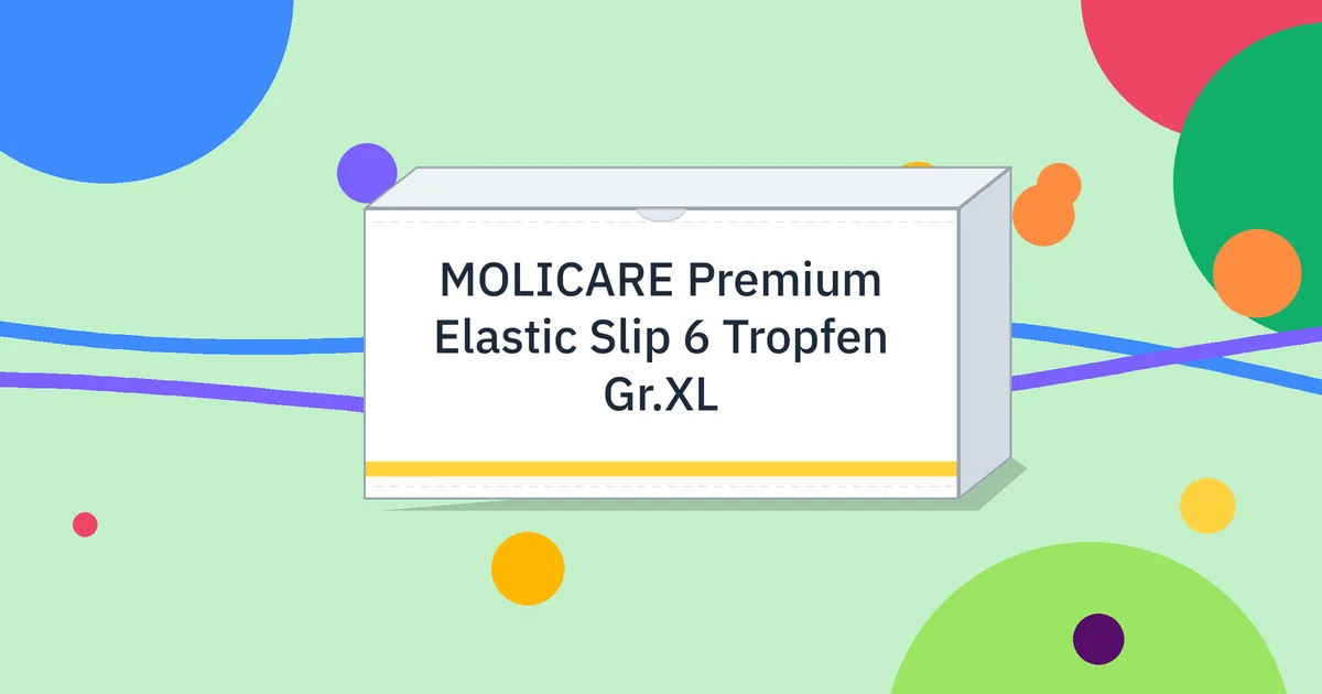 Symbolbild: Packung mit der Aufschrift MOLICARE Premium Elastic Slip 6 Tropfen Gr.XL (PZN 14215187) – Verfügbarkeit und Bezug in Apotheken in Frankfurt am Main