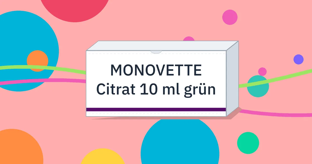 Symbolbild: Packung mit der Aufschrift MONOVETTE Citrat 10 ml grün (PZN 09690986) – Verfügbarkeit und Bezug in Apotheken in Frankfurt am Main
