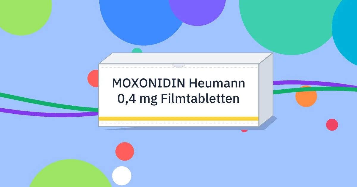 Symbolbild: Packung mit der Aufschrift MOXONIDIN Heumann 0,4 mg Filmtabletten (PZN 00239209) – Verfügbarkeit und Bezug in Apotheken in Frankfurt am Main