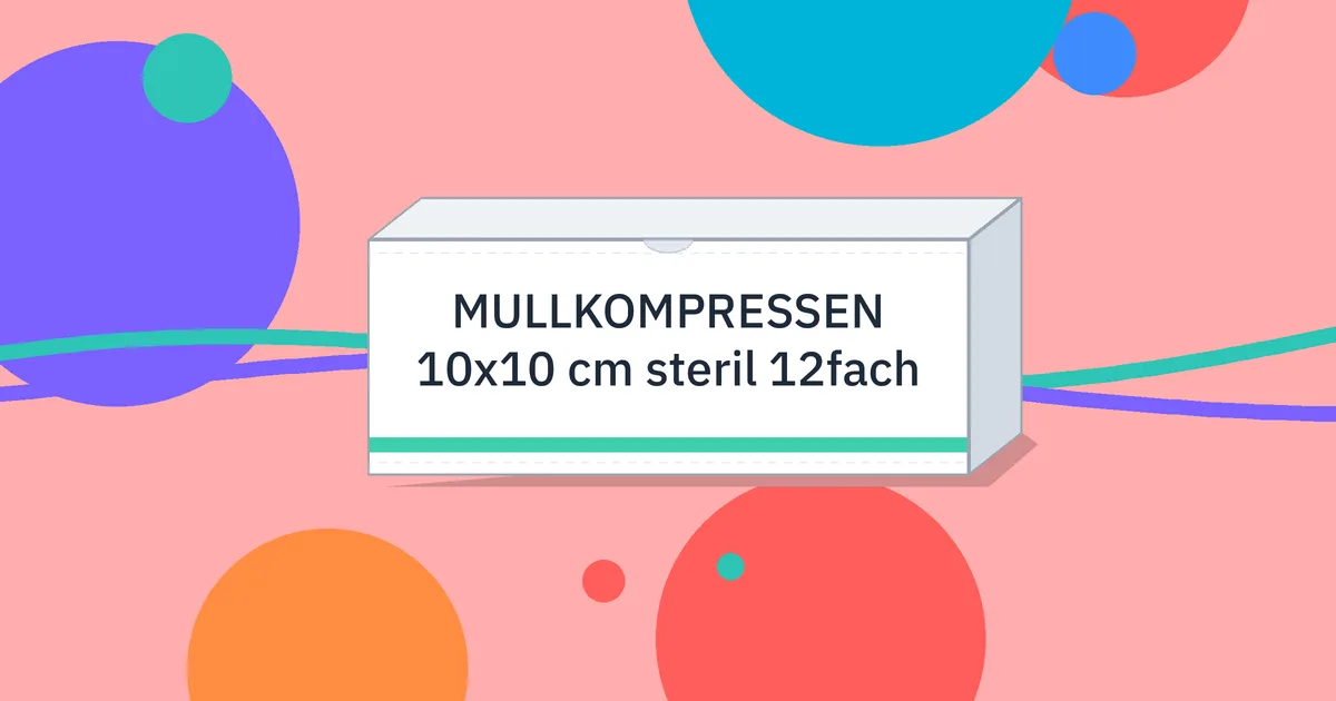 Symbolbild: Packung mit der Aufschrift MULLKOMPRESSEN 10x10 cm steril 12fach (PZN 07216341) – Verfügbarkeit und Bezug in Apotheken in Frankfurt am Main