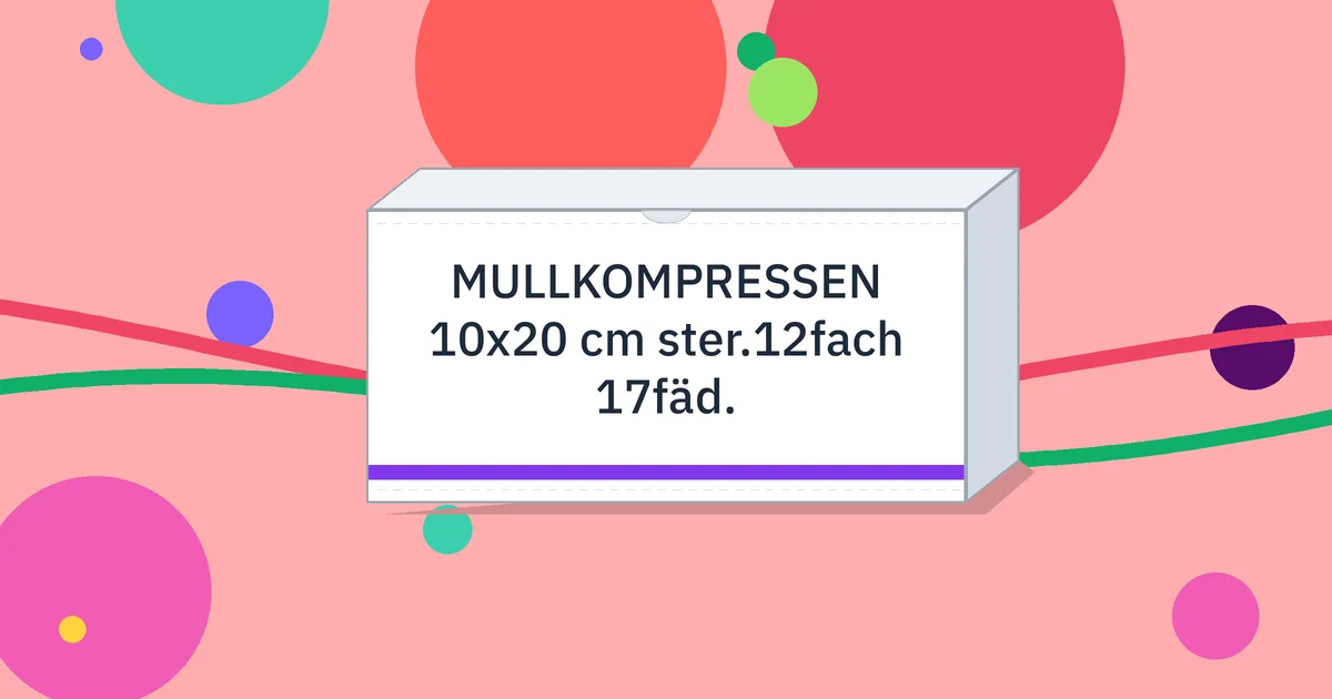 Symbolbild: Packung mit der Aufschrift MULLKOMPRESSEN 10x20 cm ster.12fach 17fäd. (PZN 06930846) – Verfügbarkeit und Bezug in Apotheken in Frankfurt am Main