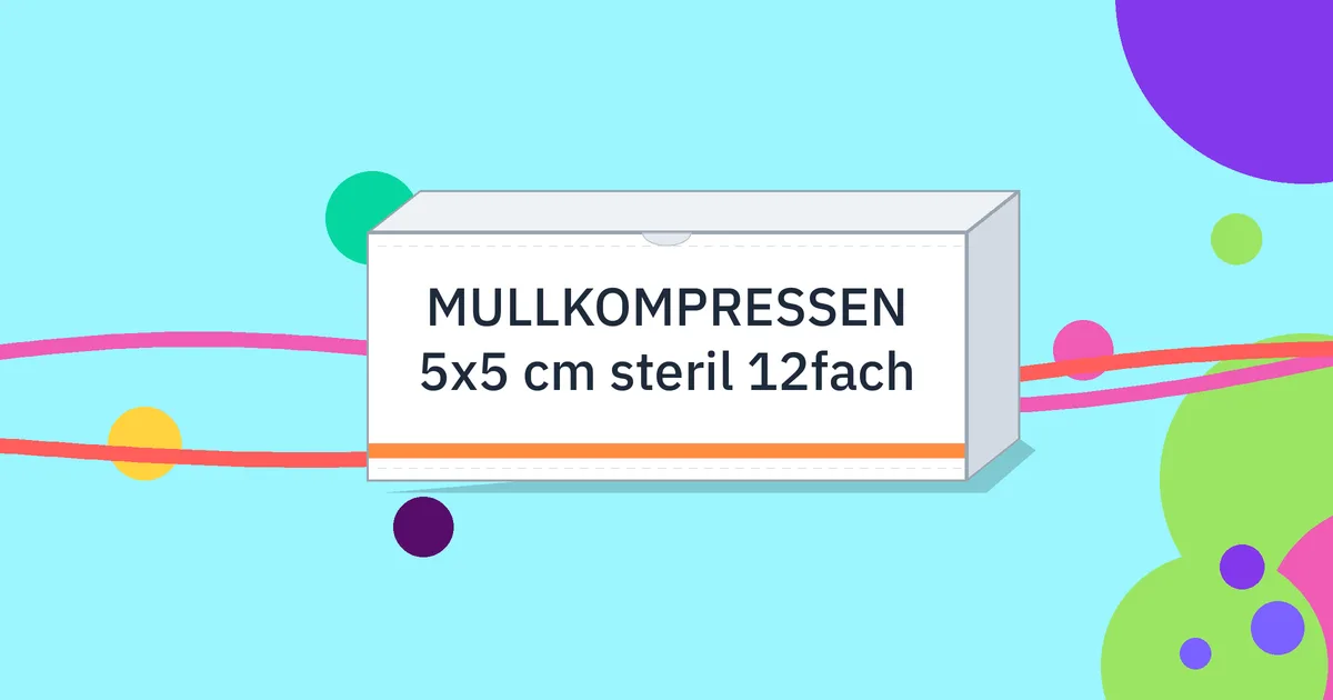 Symbolbild: Packung mit der Aufschrift MULLKOMPRESSEN 5x5 cm steril 12fach (PZN 07216329) – Verfügbarkeit und Bezug in Apotheken in Frankfurt am Main