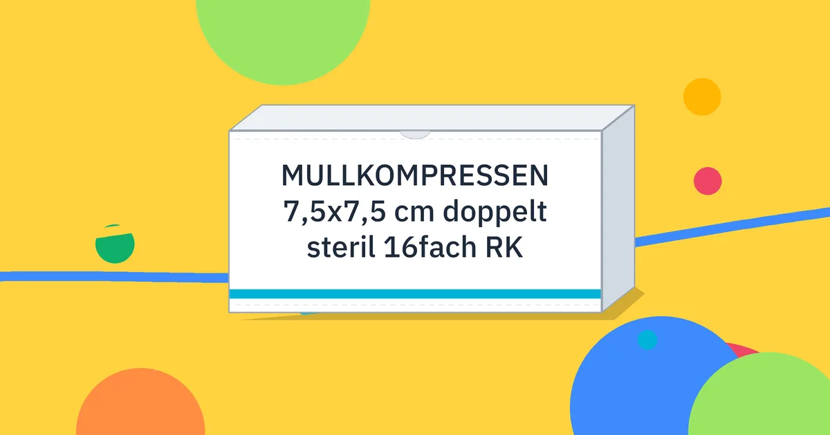 Symbolbild: Packung mit der Aufschrift MULLKOMPRESSEN 7,5x7,5 cm doppelt steril 16fach RK (PZN 12348613) – Verfügbarkeit und Bezug in Apotheken in Frankfurt am Main