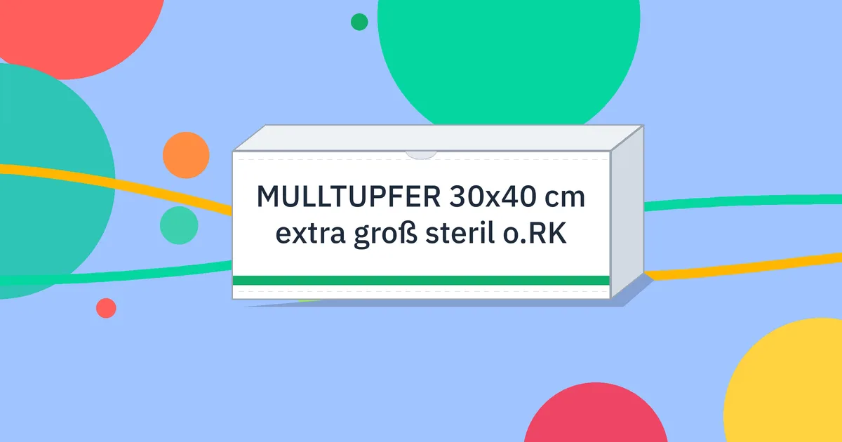 Symbolbild: Packung mit der Aufschrift MULLTUPFER 30x40 cm extra groß steril o.RK (PZN 13506882) – Verfügbarkeit und Bezug in Apotheken in Frankfurt am Main