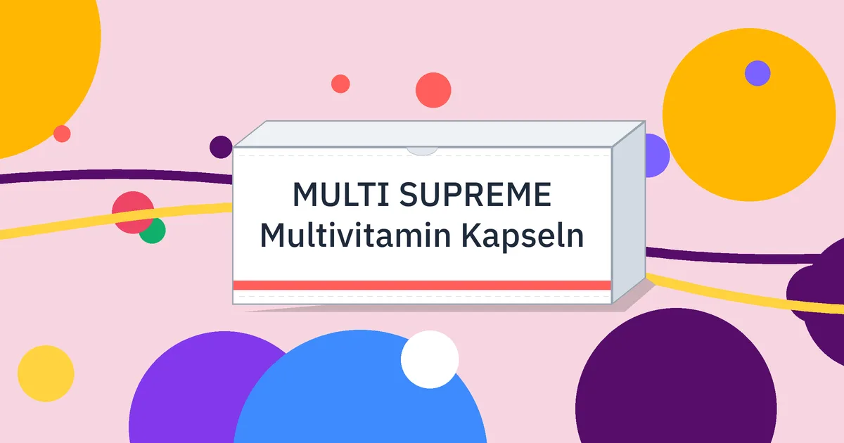 Symbolbild: Packung mit der Aufschrift MULTI SUPREME Multivitamin Kapseln (PZN 20120657) – Verfügbarkeit und Bezug in Apotheken in Frankfurt am Main