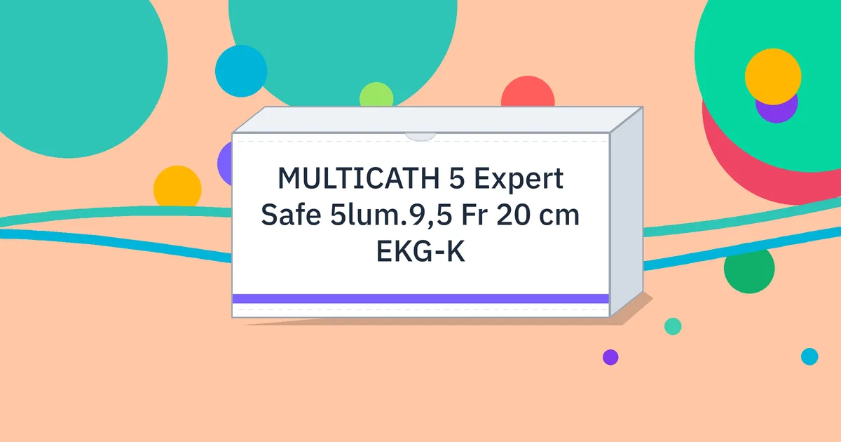 Symbolbild: Packung mit der Aufschrift MULTICATH 5 Expert Safe 5lum.9,5 Fr 20 cm EKG-K (PZN 10354638) – Verfügbarkeit und Bezug in Apotheken in Frankfurt am Main