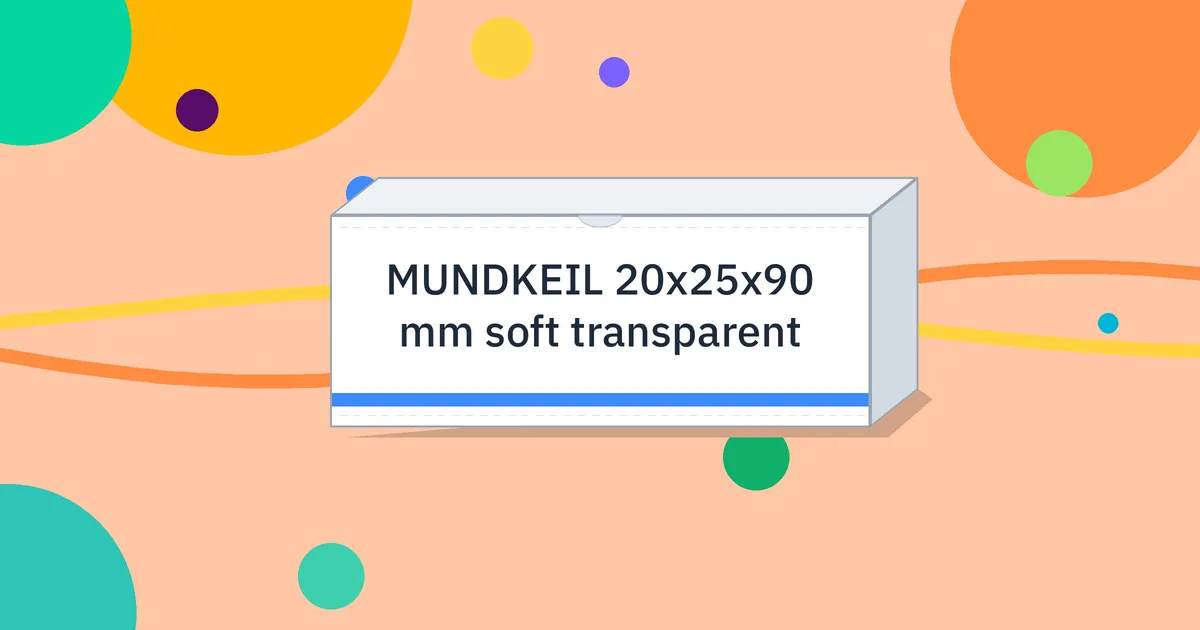 Symbolbild: Packung mit der Aufschrift MUNDKEIL 20x25x90 mm soft transparent (PZN 00661380) – Verfügbarkeit und Bezug in Apotheken in Frankfurt am Main