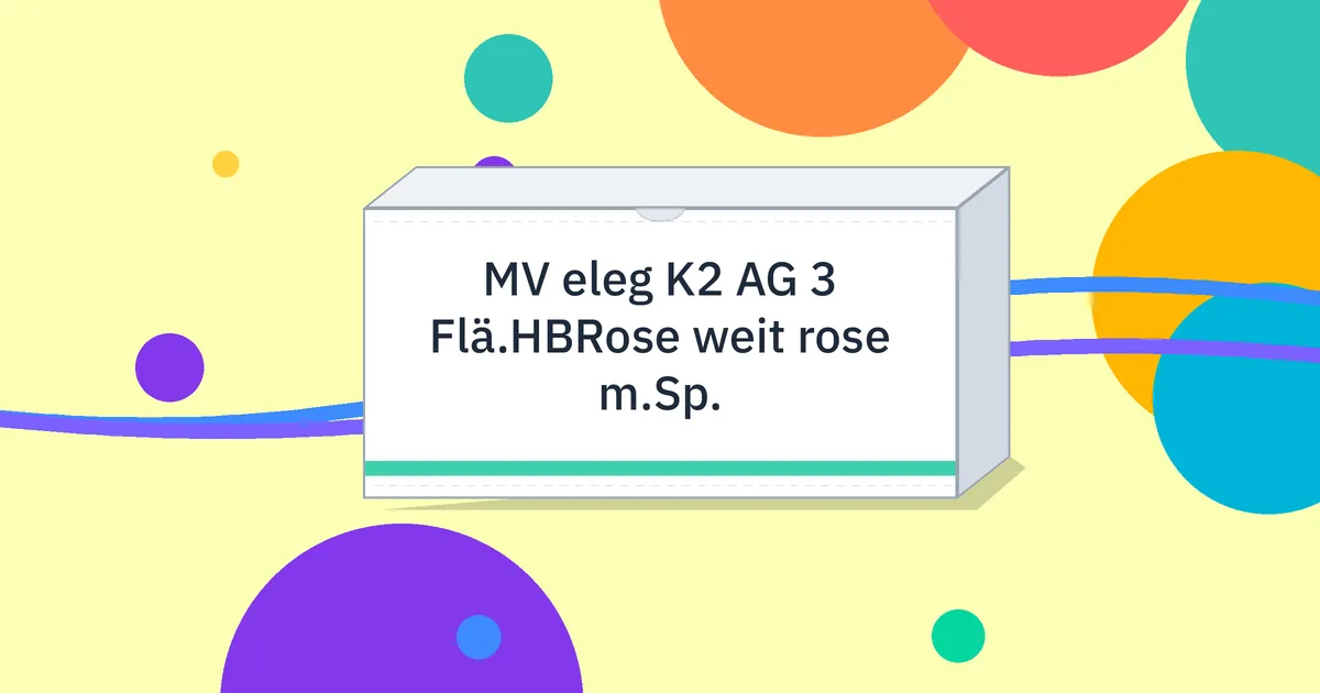 Symbolbild: Packung mit der Aufschrift MV eleg K2 AG 3 Flä.HBRose weit rose m.Sp. (PZN 15719955) – Verfügbarkeit und Bezug in Apotheken in Frankfurt am Main